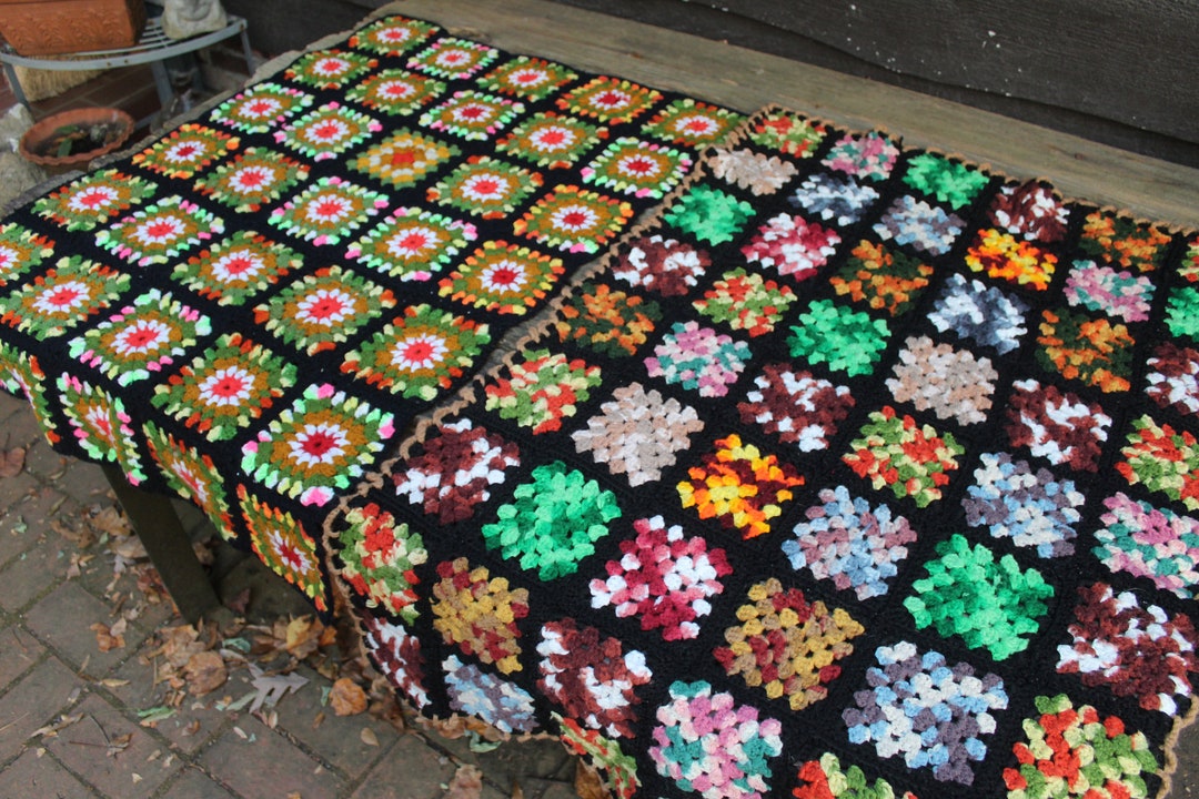 Vintage Pair Colorful Handmade Crochet Granny Square Patchwork - Etsy