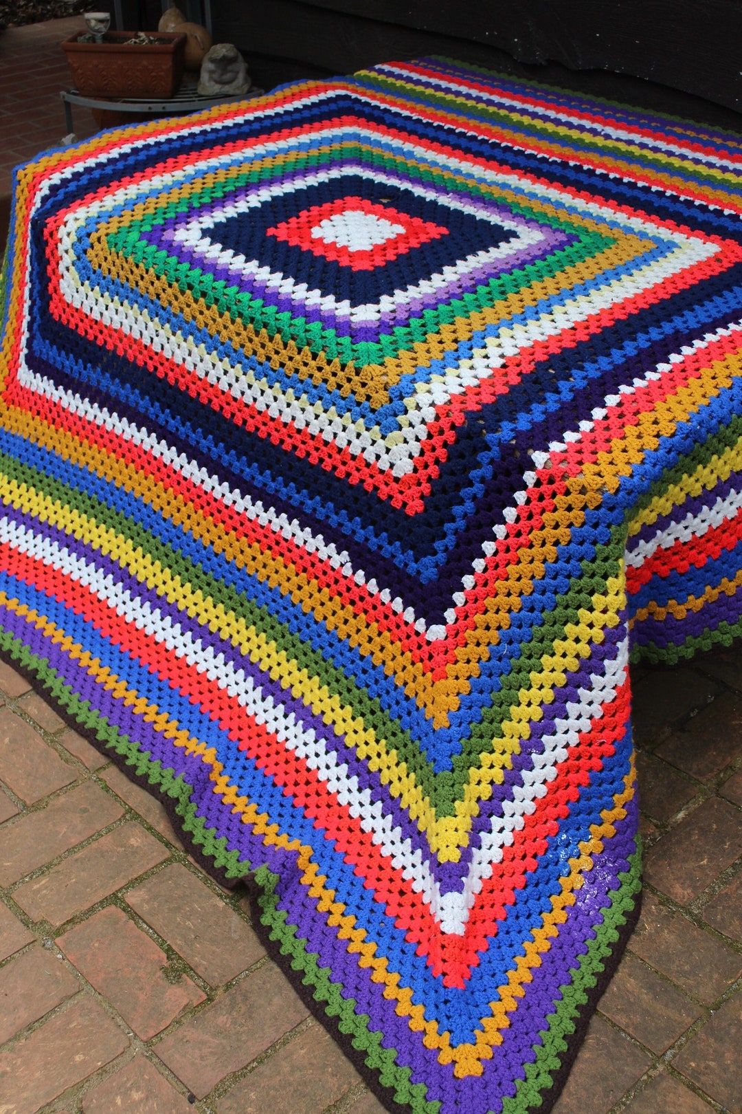 Vintage Handmade Crochet Multicolor HUGE Granny Square Afghan Bed Cover ...