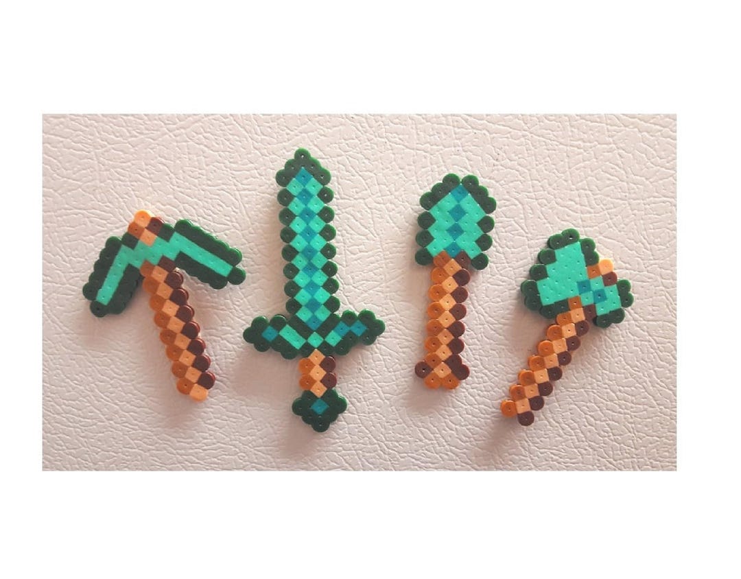 Minecraft Sword, Pickaxe, Axe Perler Bead Magnet, Keychain - Etsy