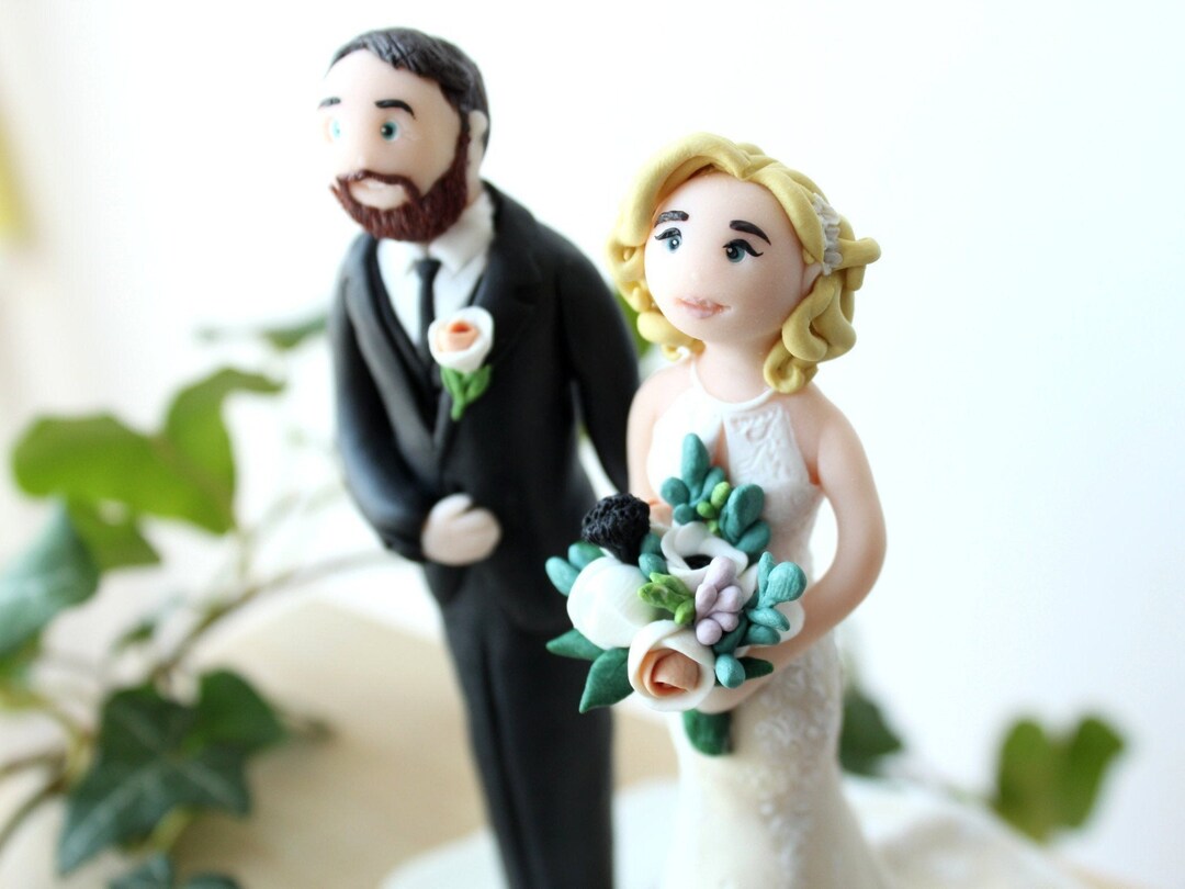Custom Wedding Cake Topper: Handmade Clay Bride and Groom Figurine - Etsy