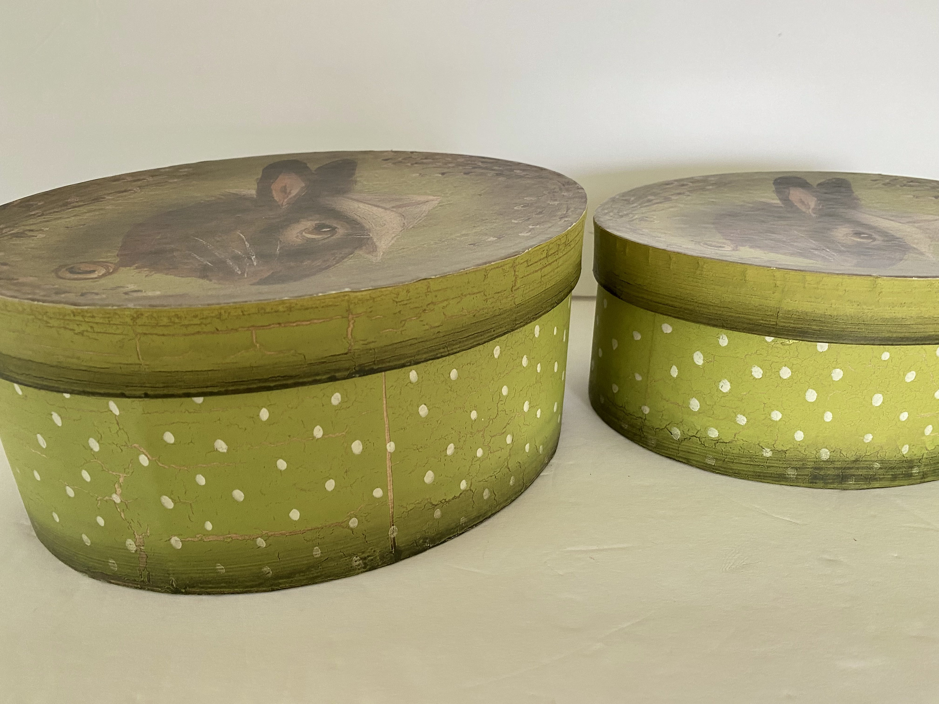 Vintage Oval Stacking Nesting Boxes Set of 2 Bunny Rabbit Green With ...