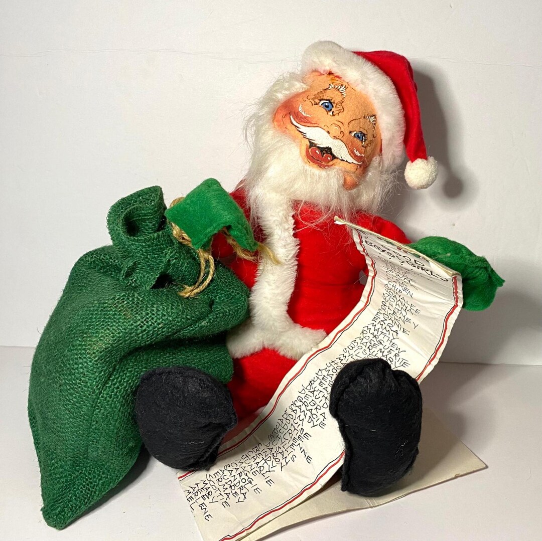 Vintage 1980s Annalee Poseable Santa With List and Burlap Sack Stands ...