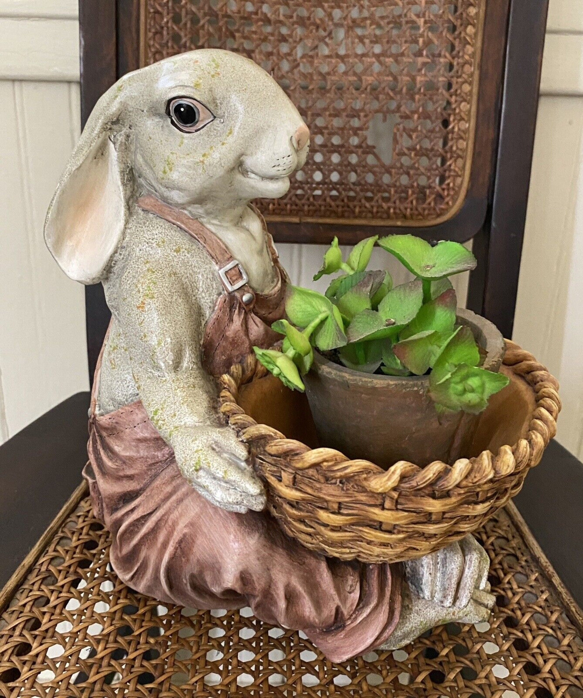 Vintage Garden Rabbit Resin Sitting Bunny Holding Basket - Etsy