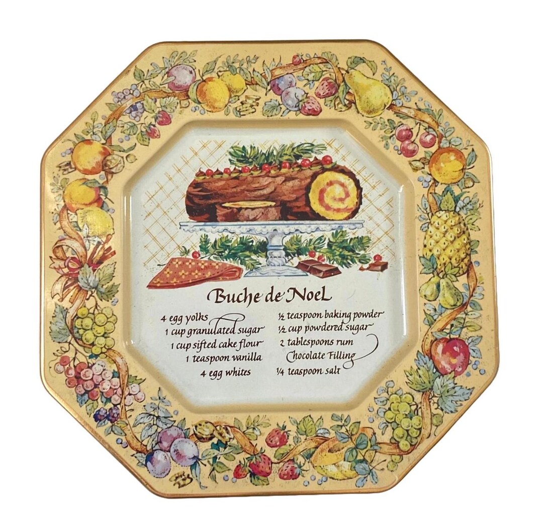 Vintage 1982 Christmas French Recipe Buche De Noel Yule Log Metal ...