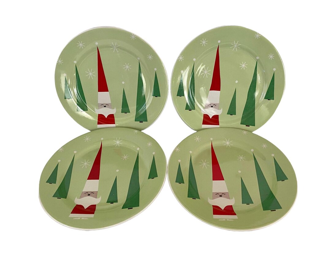 Vintage Rosanna Christmas Plates Set of 4 Atomic Retro Santa Green ...