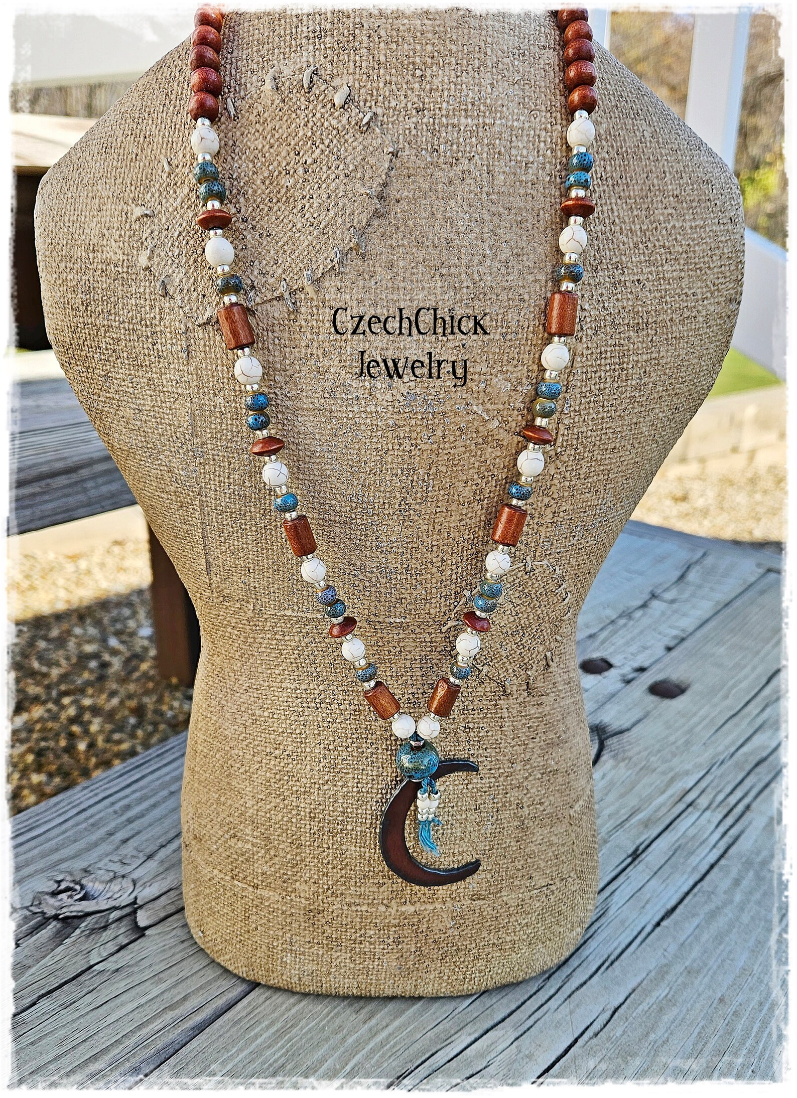Rusted Iron Crescent Moon Necklace/western Beaded Jewelry/cowgirl ...