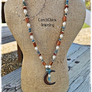 Rusted Iron Crescent Moon Necklace/western Beaded Jewelry/cowgirl ...