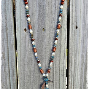 Rusted Iron Crescent Moon Necklace/western Beaded Jewelry/cowgirl ...