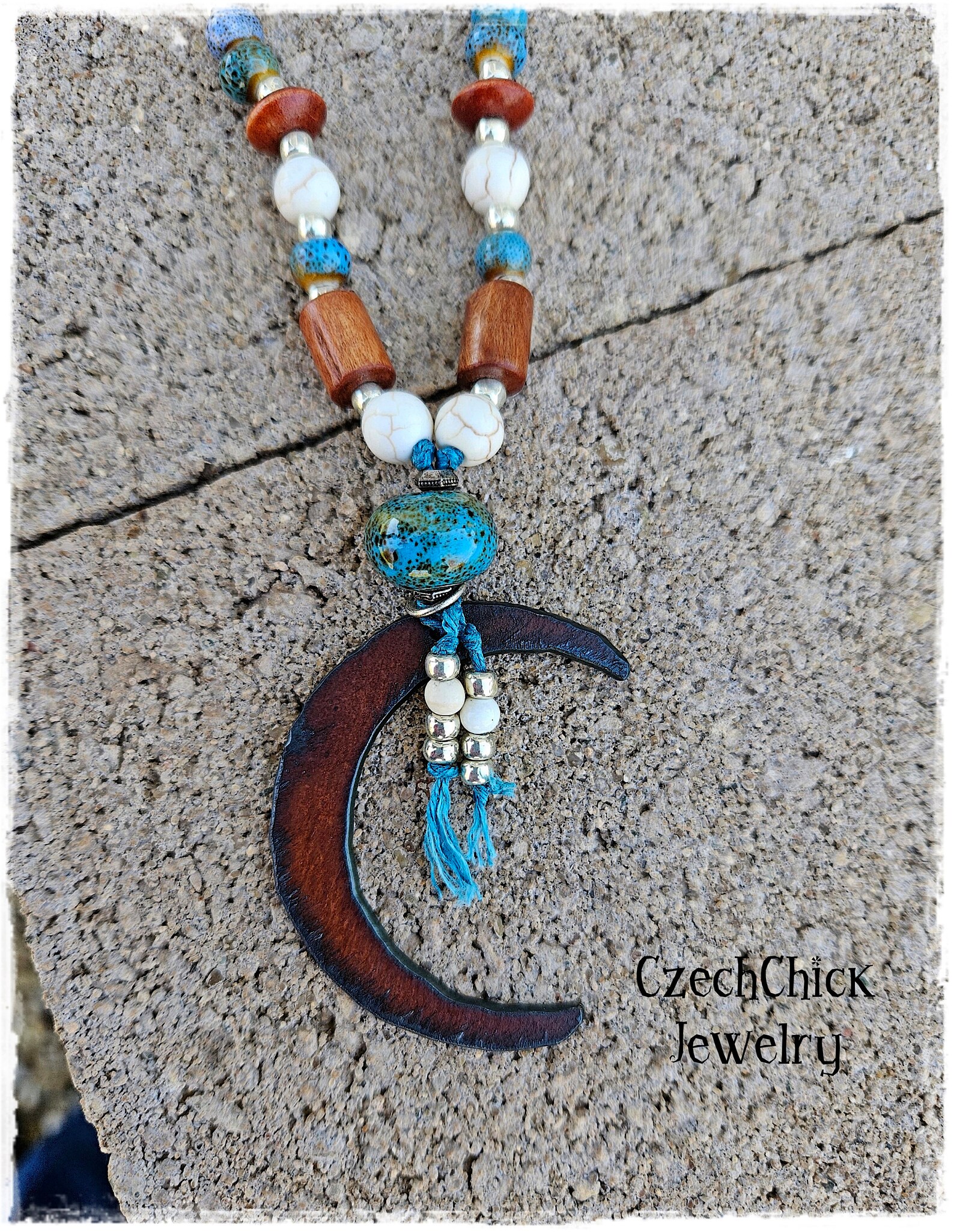 Rusted Iron Crescent Moon Necklace/western Beaded Jewelry/cowgirl ...