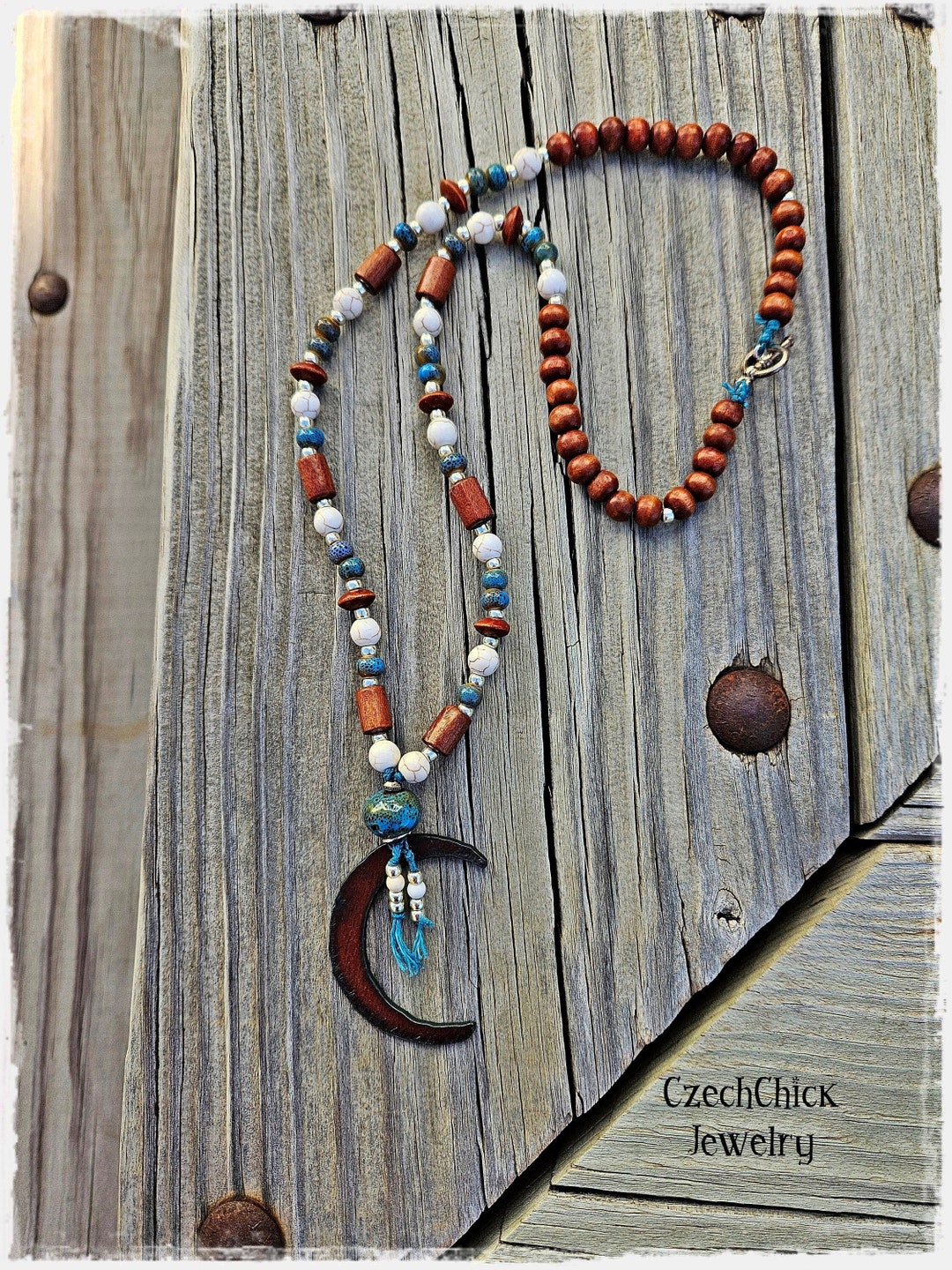 Rusted Iron Crescent Moon Necklace/western Beaded Jewelry/cowgirl ...