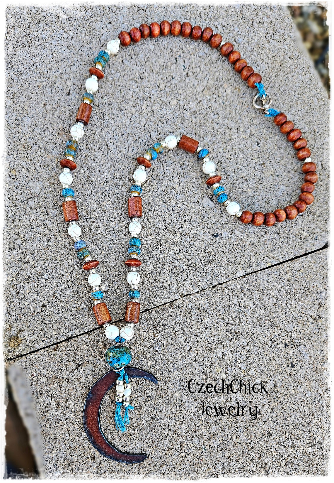 Rusted Iron Crescent Moon Necklace/western Beaded Jewelry/cowgirl ...