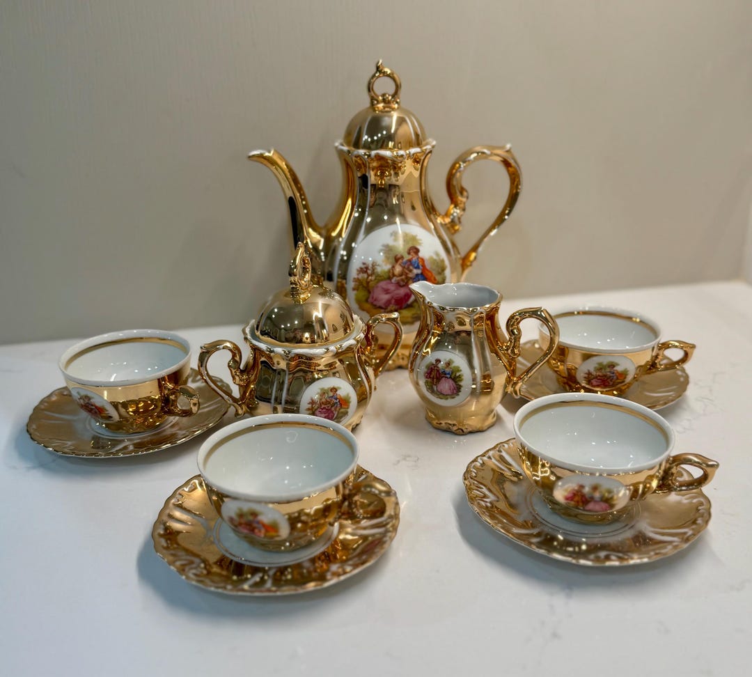 Vintage Gold Gilded Tea Set With Romantic Fragonard Scenes | “foreign ...