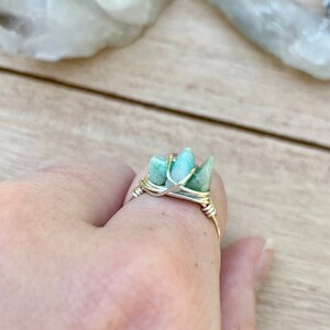 Amazonite Ring, Blue Amazonite Gemstone Bead Ring, Crystal Rings, Wire ...
