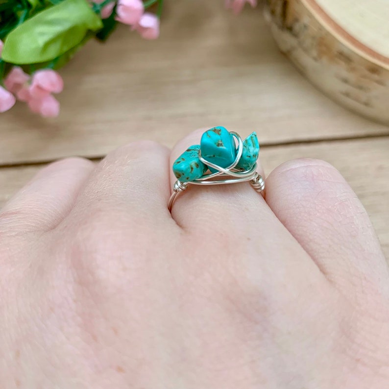 Wire Wrapped Turquoise Ring Turquoise Jewelry Round Bead - Etsy