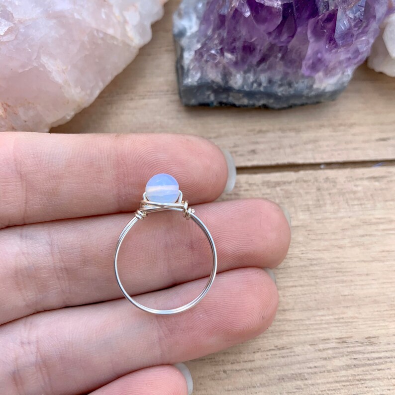 Wire Wrapped Opalite Ring, Opalite Jewelry, Opal Bead Ring, Blue Opal ...
