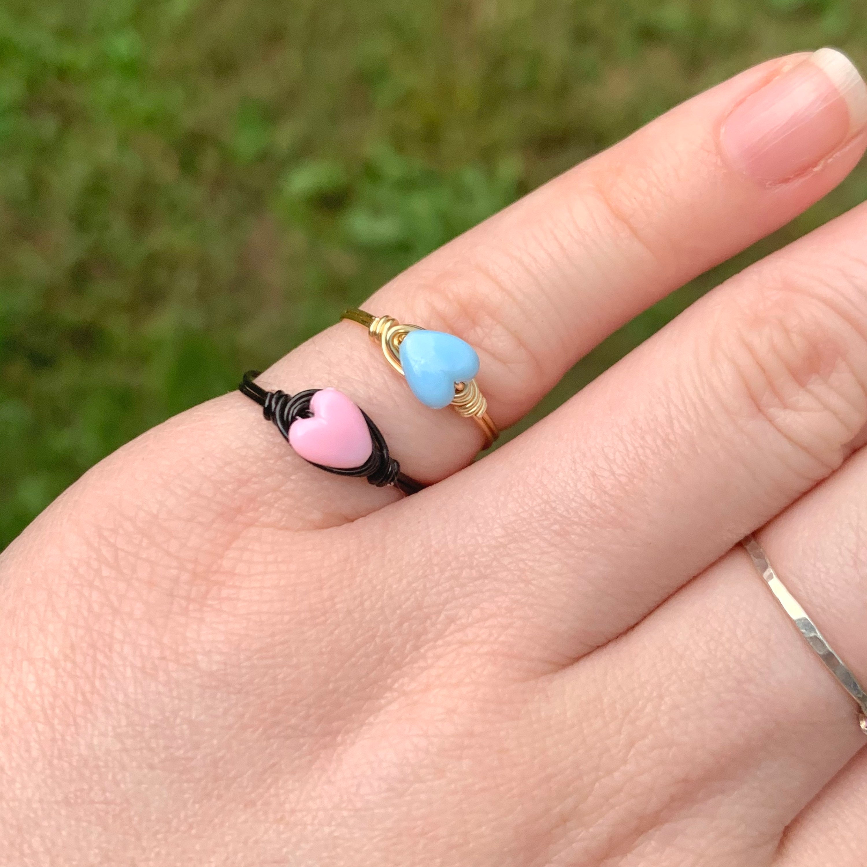 Tiny Pastel Heart Ring Mini Heart Minimalist Ring Heart Bead - Etsy