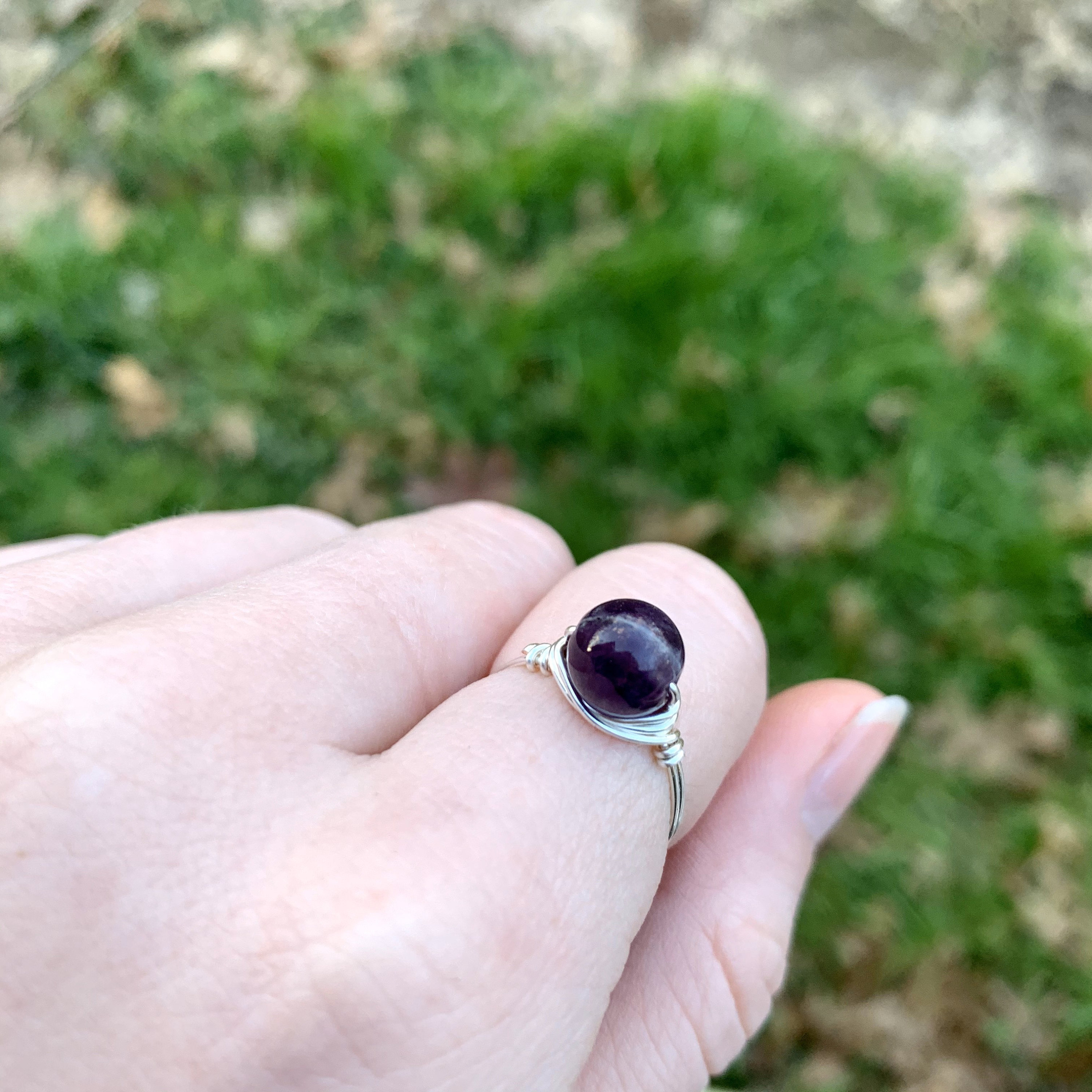 Wire Wrapped Amethyst Crystal Ring, Amethyst Jewelry, Bead Ring ...
