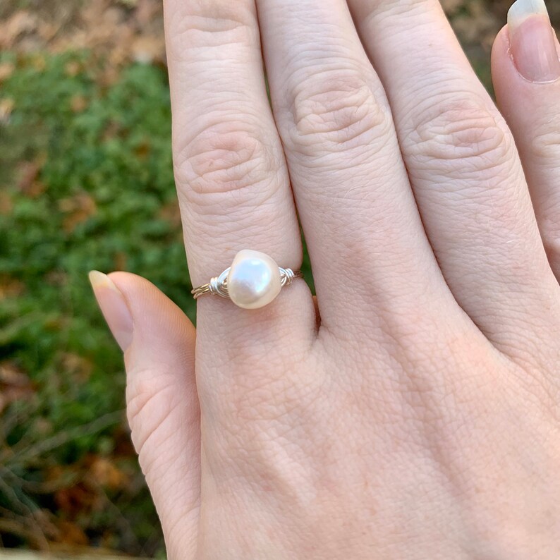 Real Genuine Pearl Ring Simple Pearl Jewelry Rings Wire Wrap - Etsy