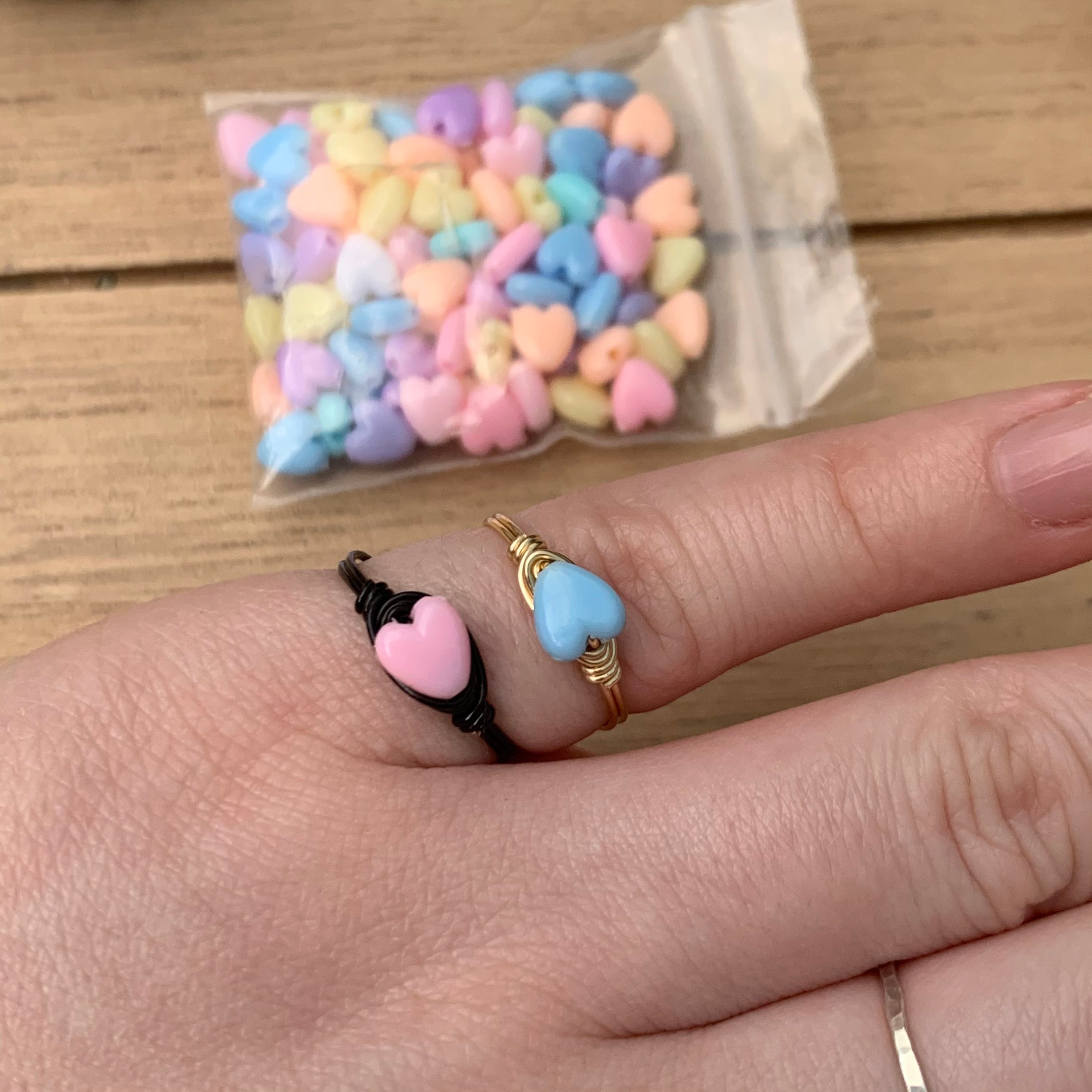 Tiny Pastel Heart Ring Mini Heart Minimalist Ring Heart Bead - Etsy