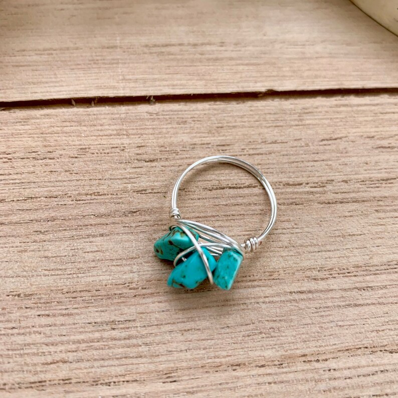 Wire Wrapped Turquoise Ring Turquoise Jewelry Round Bead - Etsy