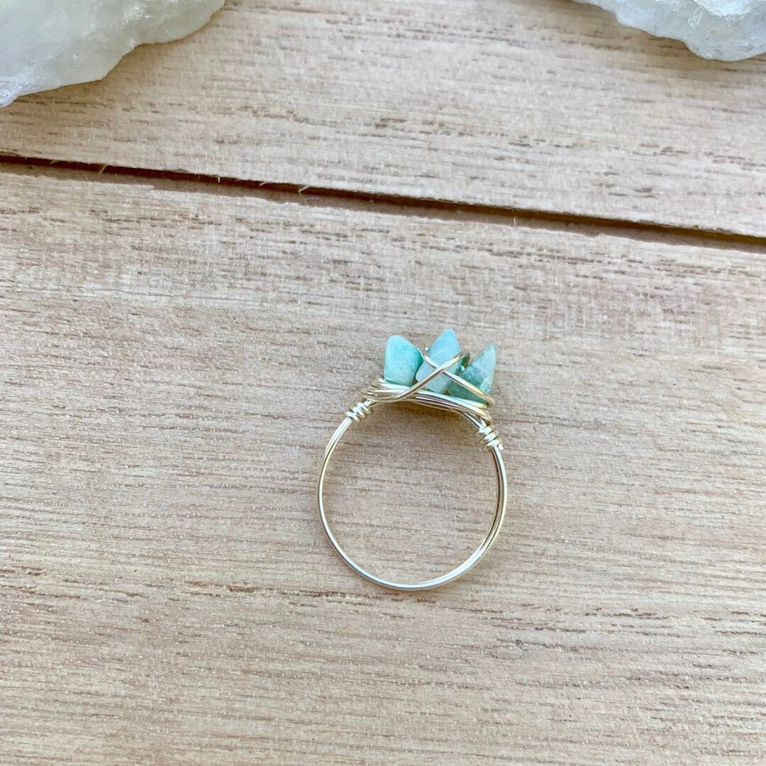 Amazonite Ring, Blue Amazonite Gemstone Bead Ring, Crystal Rings, Wire ...