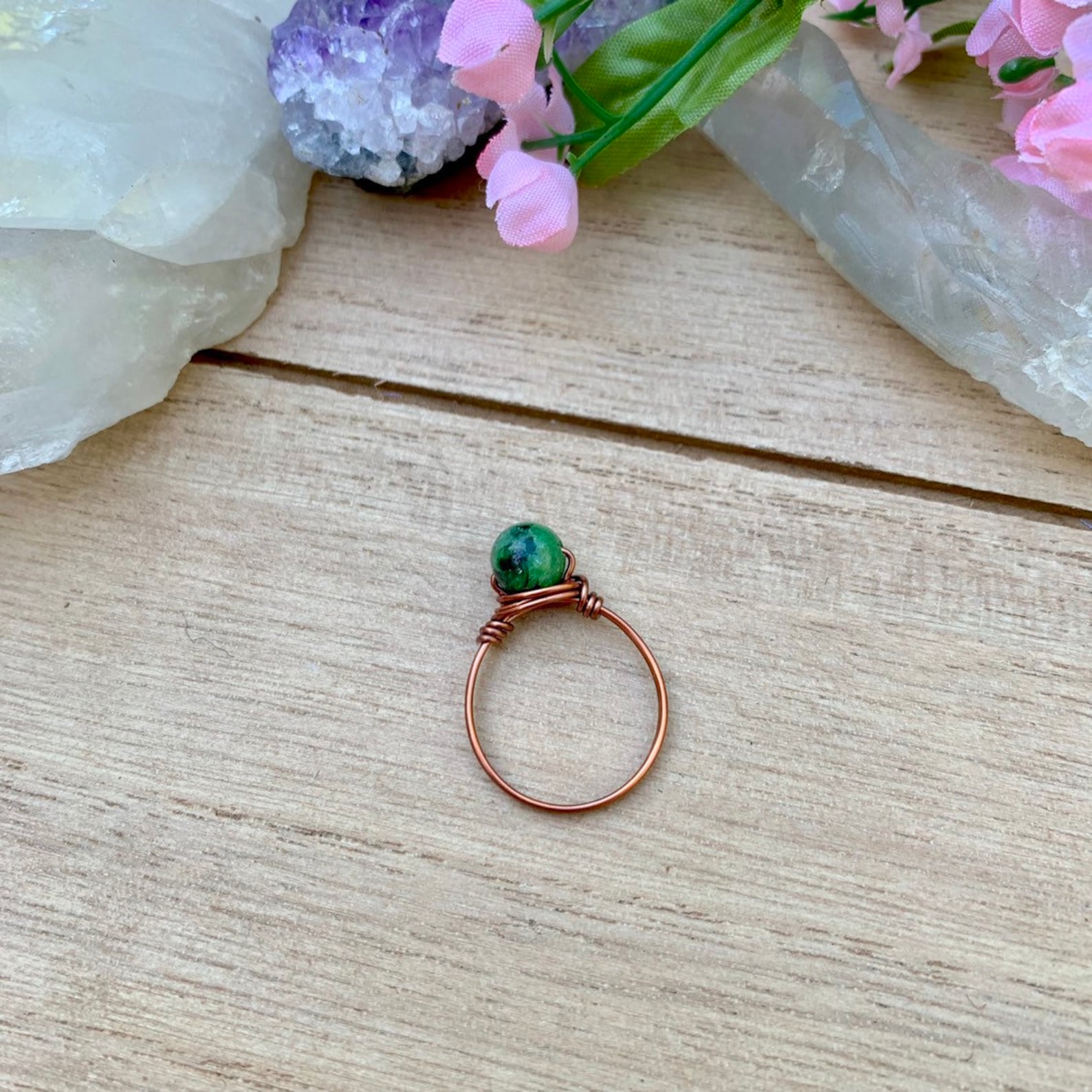 Mini Green Ruby Zoisite Ring, Green Gemstone Bead Ring, Crystal Rings ...