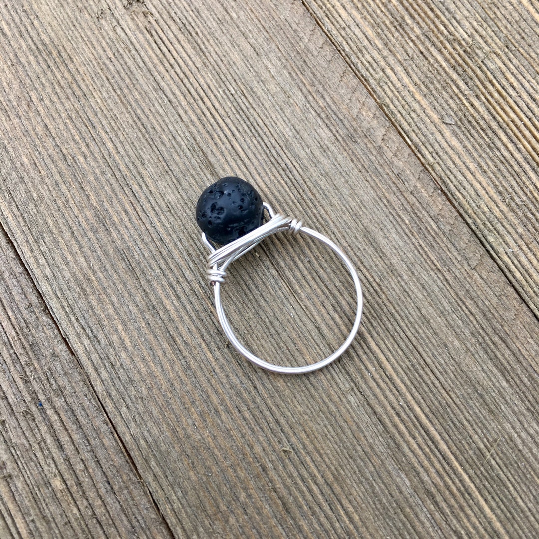 Lava Stone Ring, Lava Stone Jewelry, Round Bead Ring, Crystal Ring ...