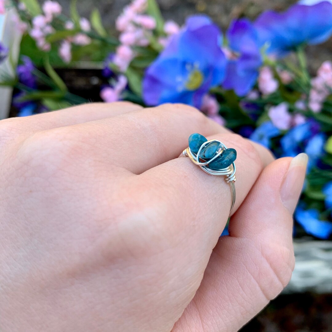 Blue Agate Crystal Ring, Blue Crystal Jewelry Rings, Wire Wrapped Ring ...