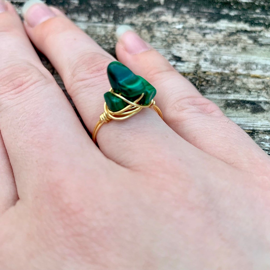 Malachite Ring Malachite Jewelry Wire Wrapped Crystal Bead - Etsy