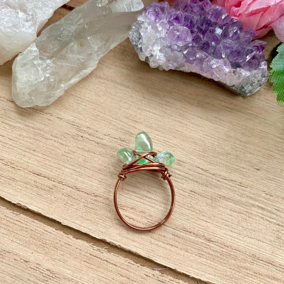 Green Angel Aura Crystal Ring, Angel Aura Quartz Jewelry, Crystal Bead ...