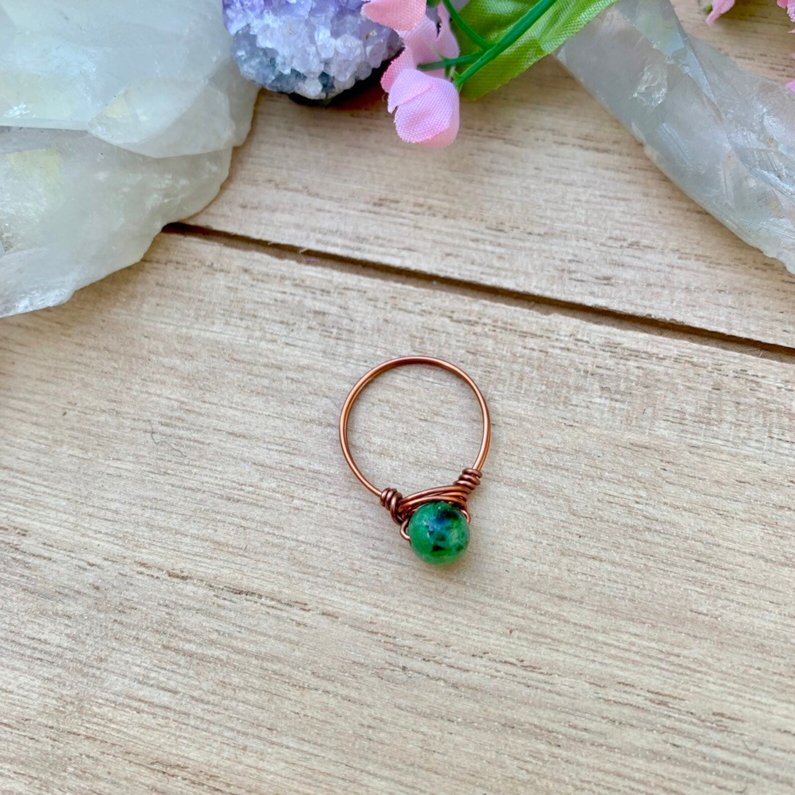 Mini Green Ruby Zoisite Ring, Green Gemstone Bead Ring, Crystal Rings ...