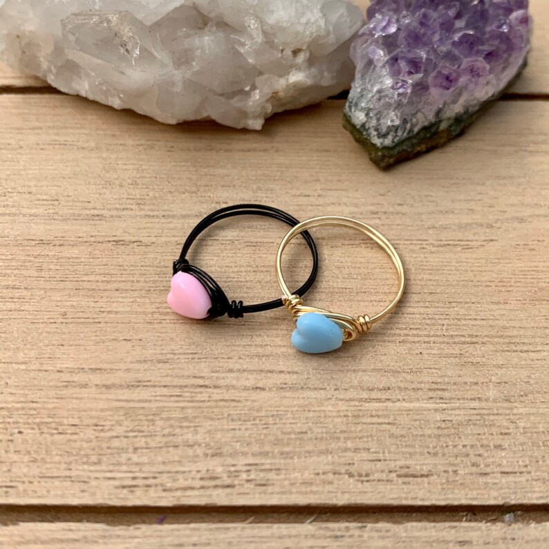 Tiny Pastel Heart Ring Mini Heart Minimalist Ring Heart Bead | Etsy