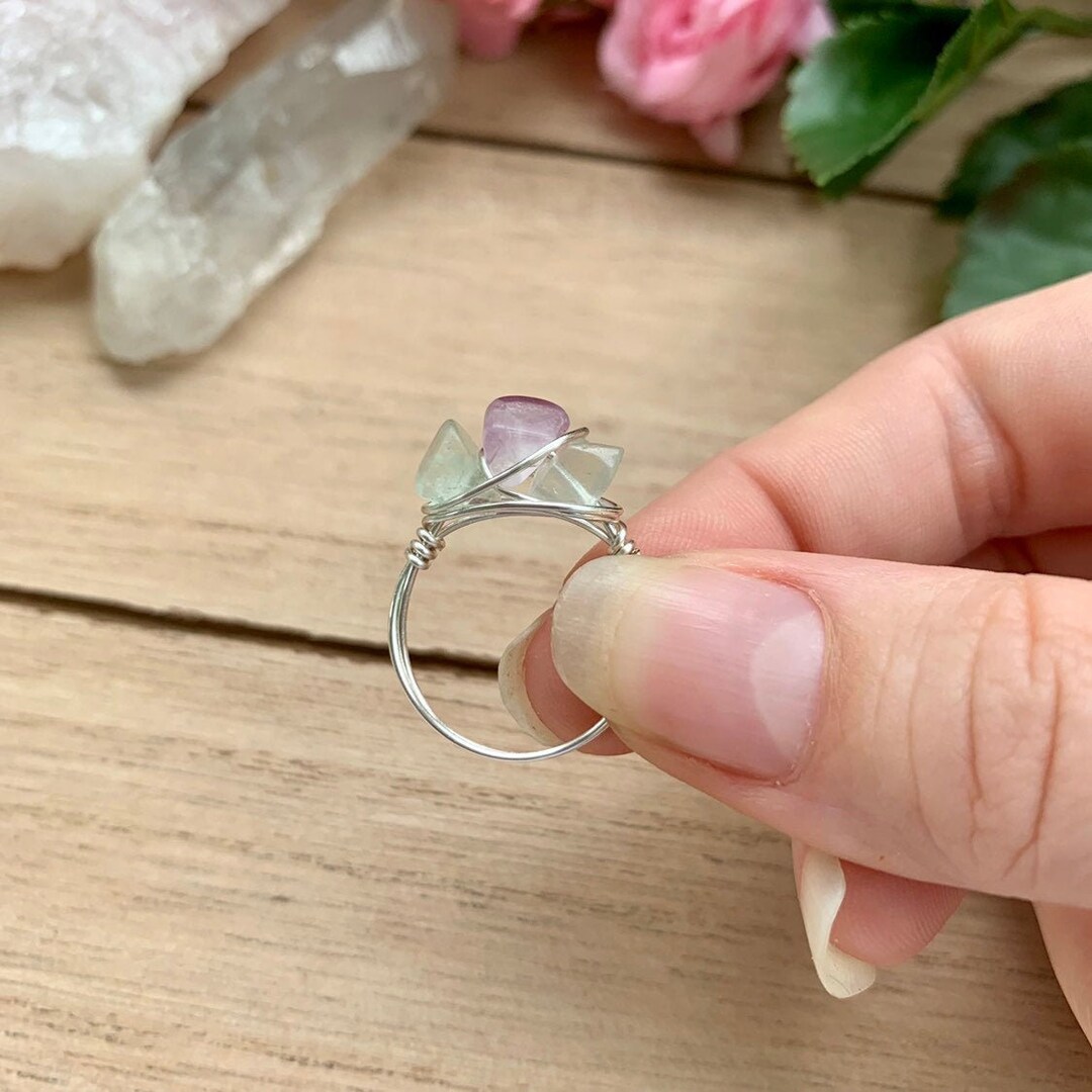 Wire Wrapped Fluorite Ring, Fluorite Jewelry, Crystal Bead Ring ...