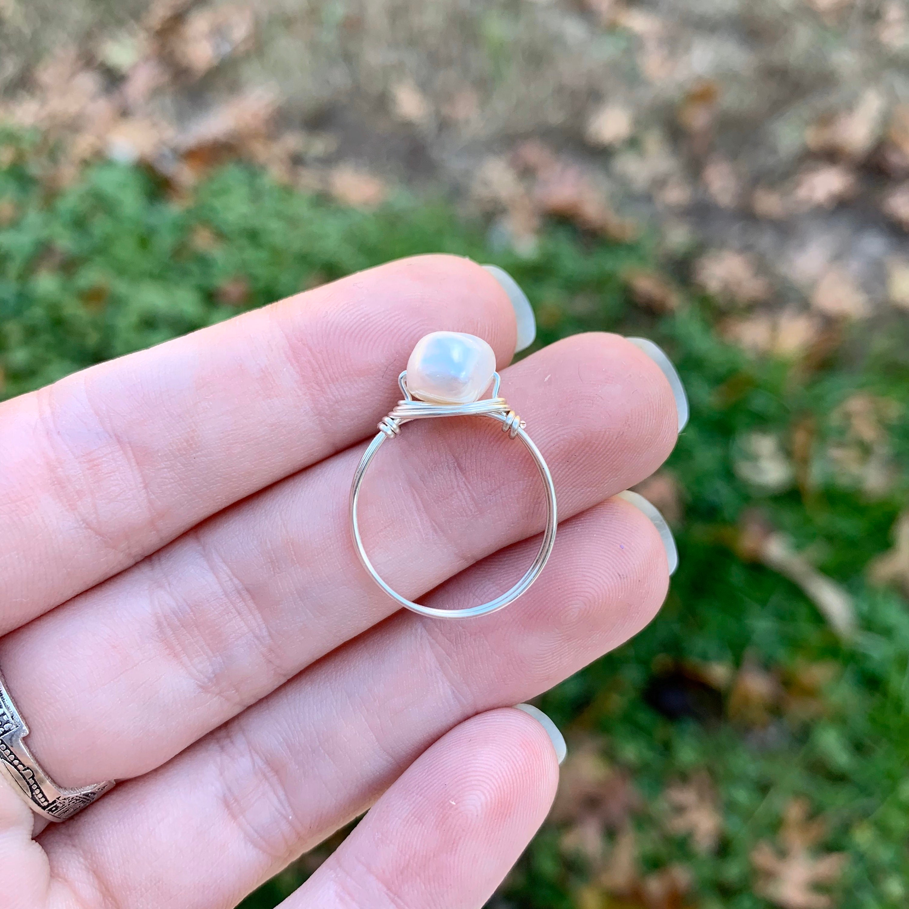 Real Genuine Pearl Ring, Simple Pearl Jewelry Rings, Wire Wrap Ring ...