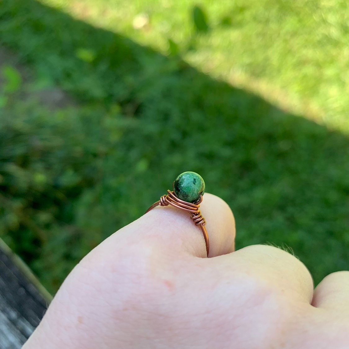 Mini Green Ruby Zoisite Ring, Green Gemstone Bead Ring, Crystal Rings ...