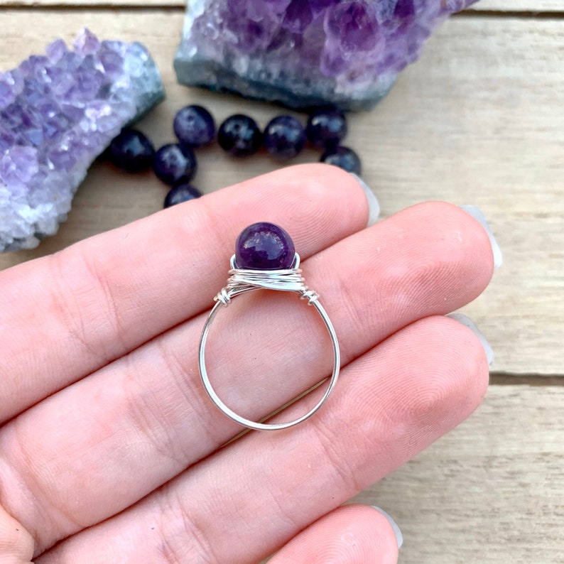 Wire Wrapped Amethyst Crystal Ring, Amethyst Jewelry, Bead Ring ...