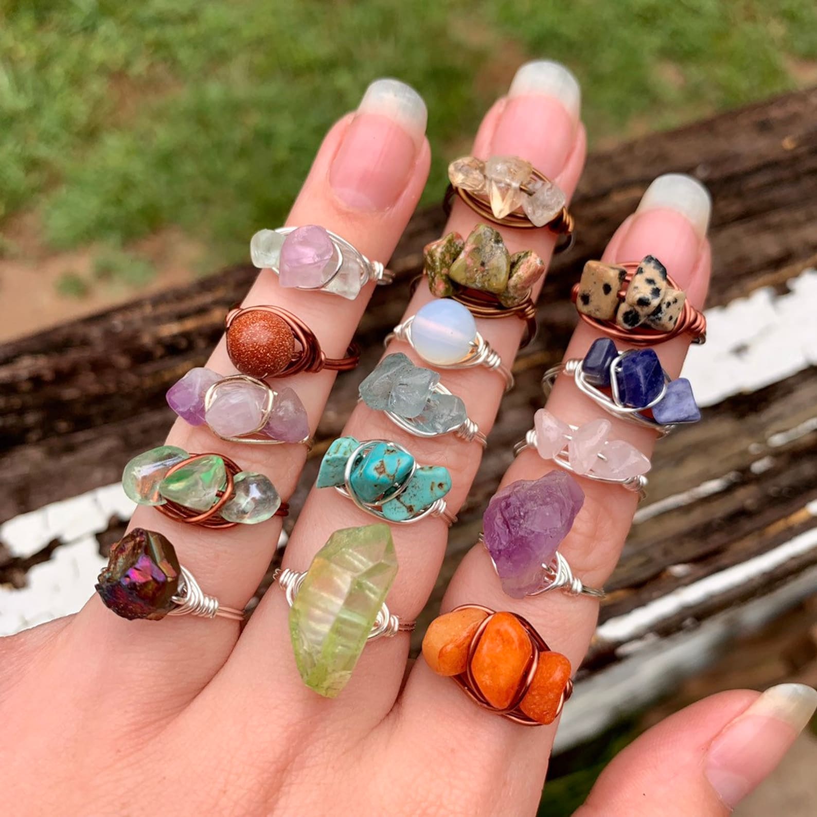 Blue Goldstone Ring Boho Crystal Rings Blue Goldstone Wire - Etsy