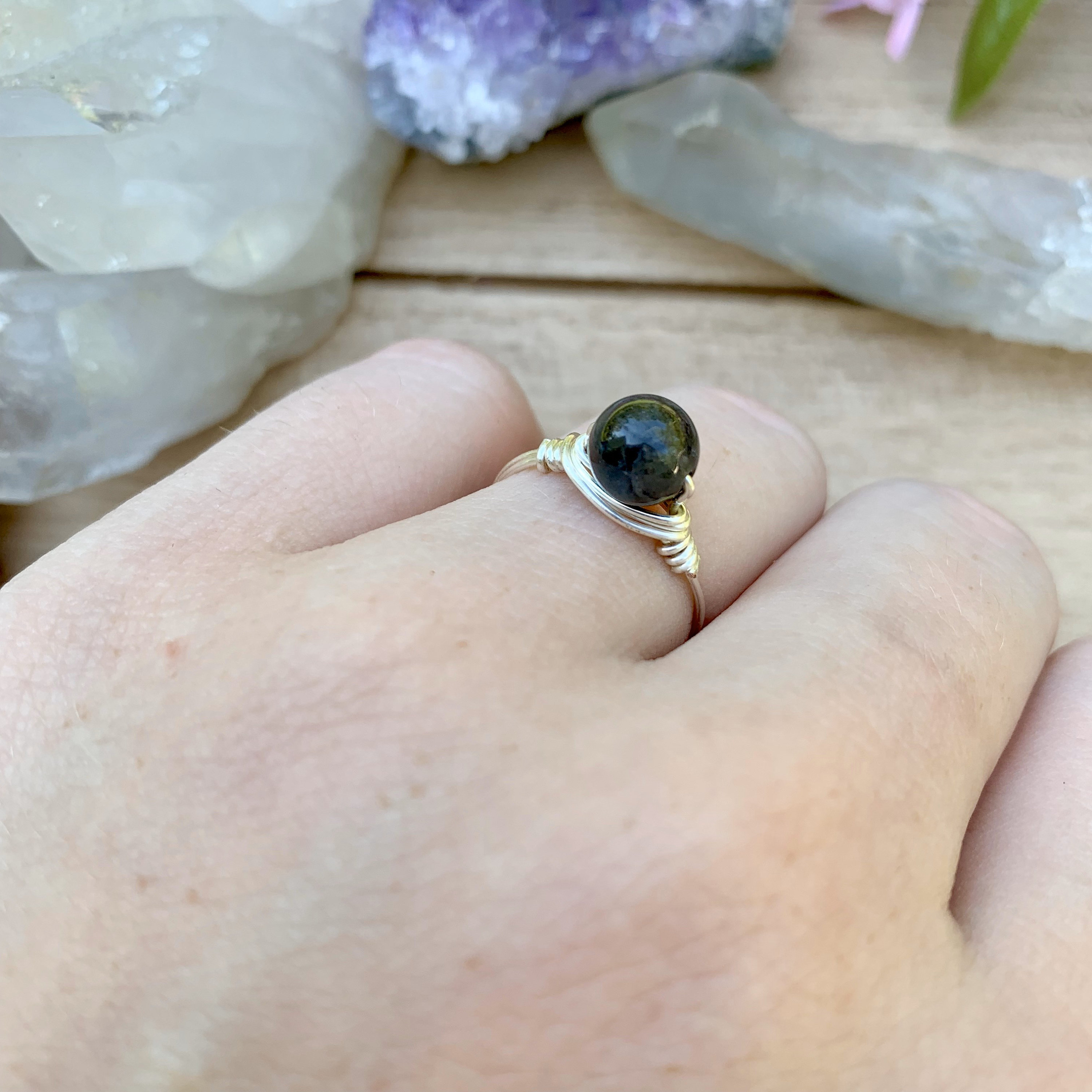 Small Labradorite Ring, Blue Labradorite Crystal Ring, Round Crystal ...