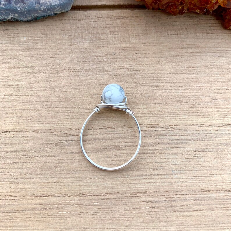 Wire Wrapped Howlite Ring Howlite Jewelry White Howlite Bead | Etsy
