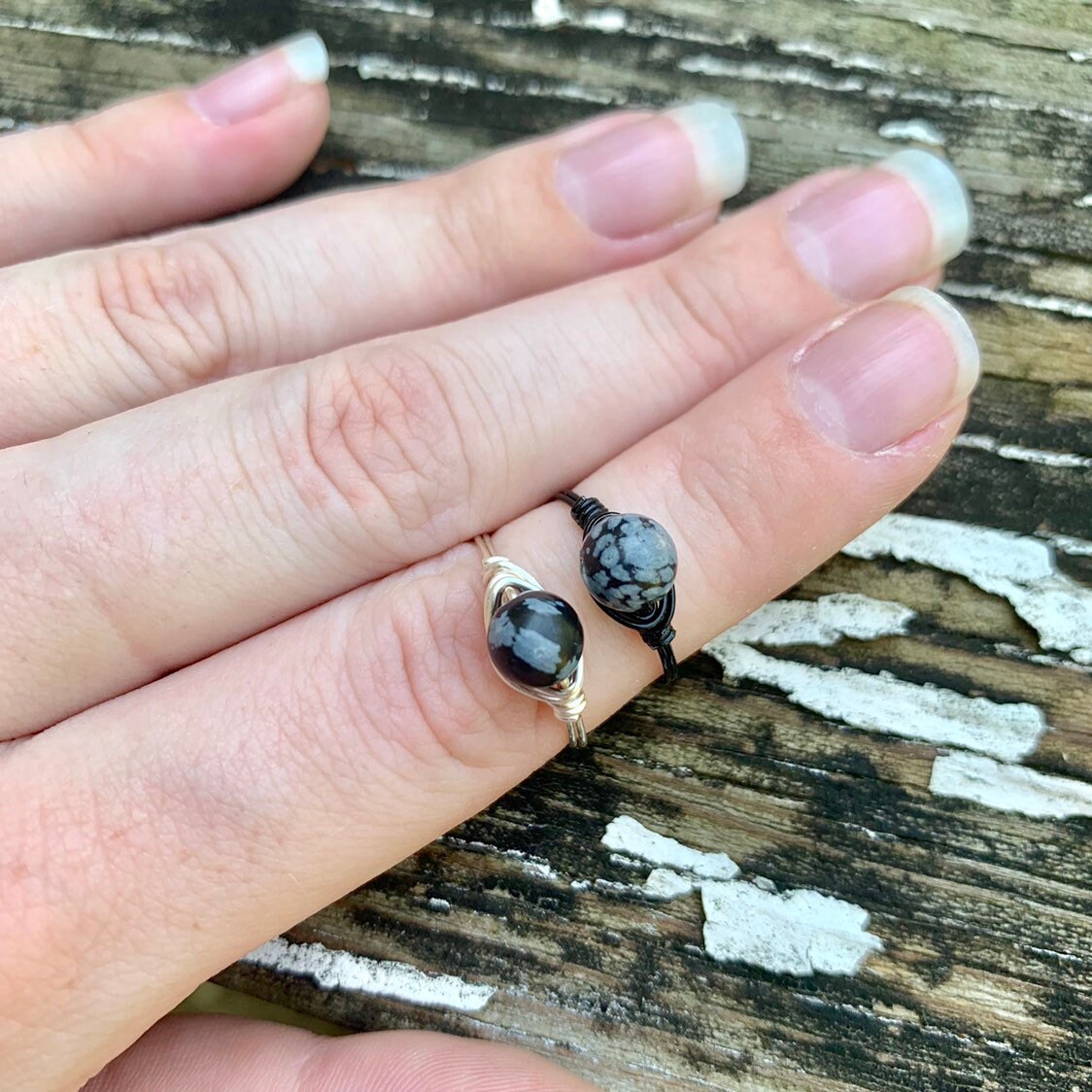 Snowflake Obsidian Ring, Obsidian Gemstone Bead Ring, Crystal Rings ...