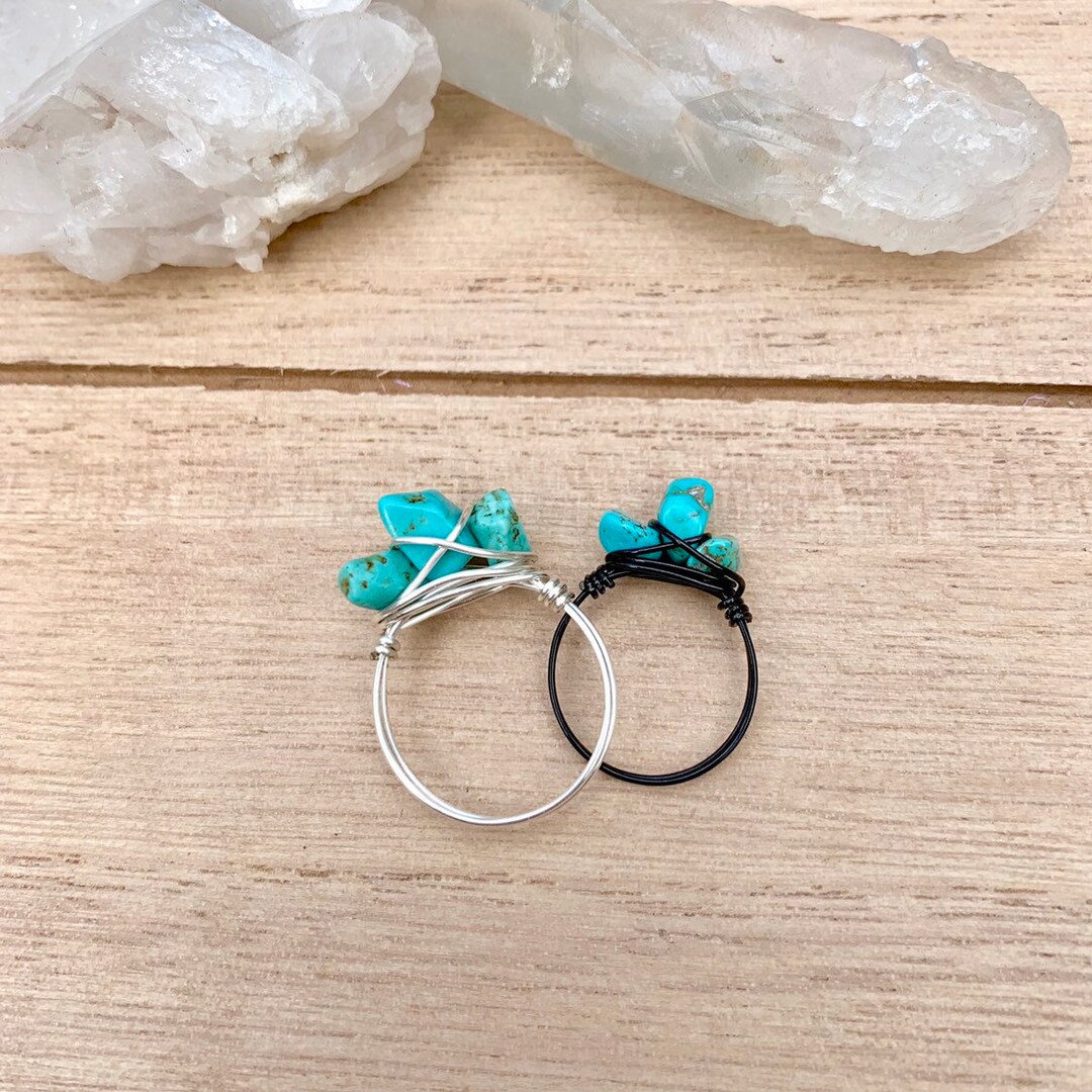 Wire Wrapped Turquoise Ring, Turquoise Jewelry, Round Bead Ring ...