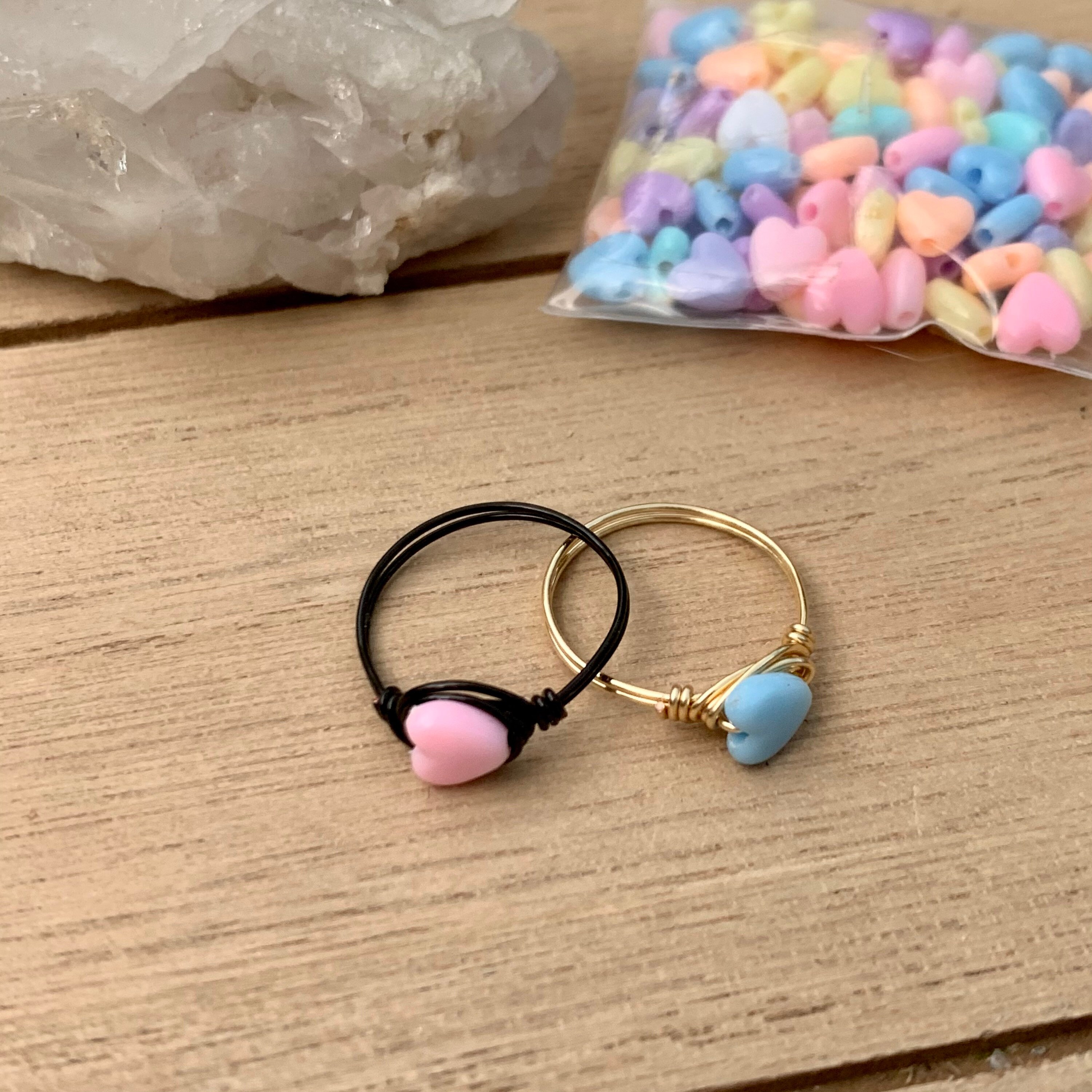 Tiny Pastel Heart Ring Mini Heart Minimalist Ring Heart Bead - Etsy