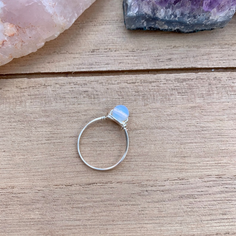 Wire Wrapped Opalite Ring, Opalite Jewelry, Opal Bead Ring, Blue Opal ...