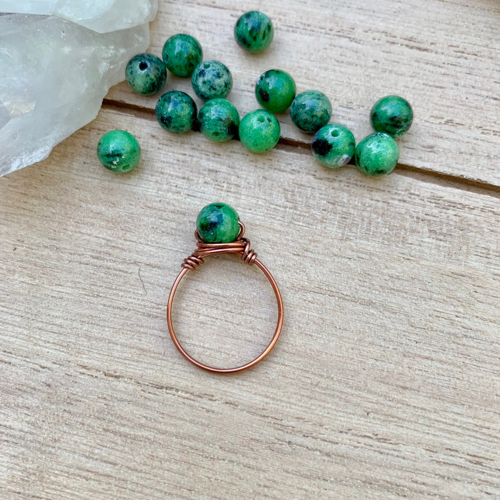 Mini Green Ruby Zoisite Ring, Green Gemstone Bead Ring, Crystal Rings ...