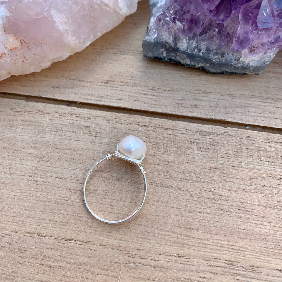 Real Genuine Pearl Ring, Simple Pearl Jewelry Rings, Wire Wrap Ring ...