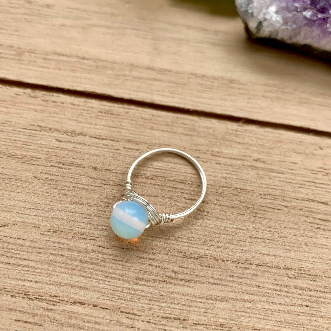 Wire Wrapped Opalite Ring Opalite Jewelry Opal Bead Ring | Etsy