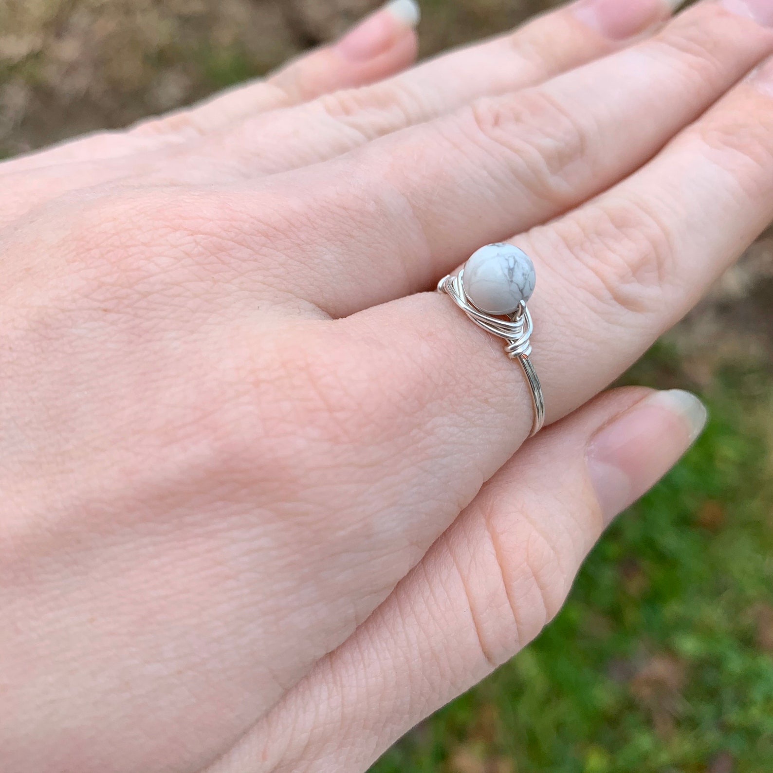 Wire Wrapped Howlite Ring Howlite Jewelry White Howlite Bead | Etsy