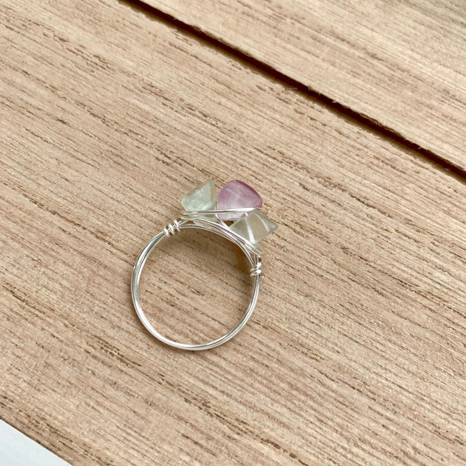 Wire Wrapped Fluorite Ring, Fluorite Jewelry, Crystal Bead Ring ...