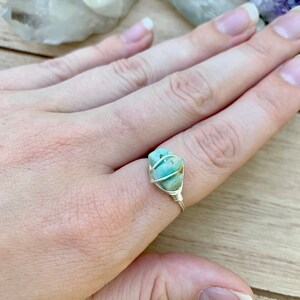 Amazonite Ring, Blue Amazonite Gemstone Bead Ring, Crystal Rings, Wire ...