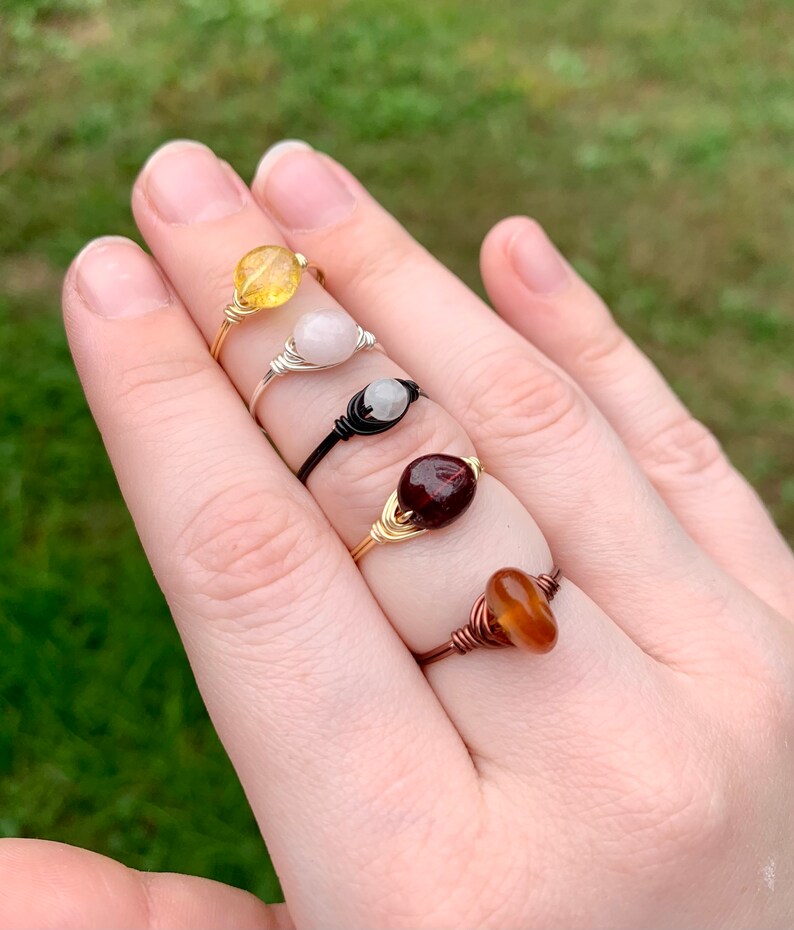 Wire Wrapped Selenite Ring, Selenite Bead Rings, Wire Wrap Ring, Boho ...
